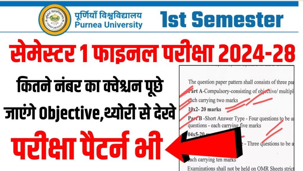 Purnea University UG Semester 1 Exam Pattern 2024 :-कितने नंबर का ...